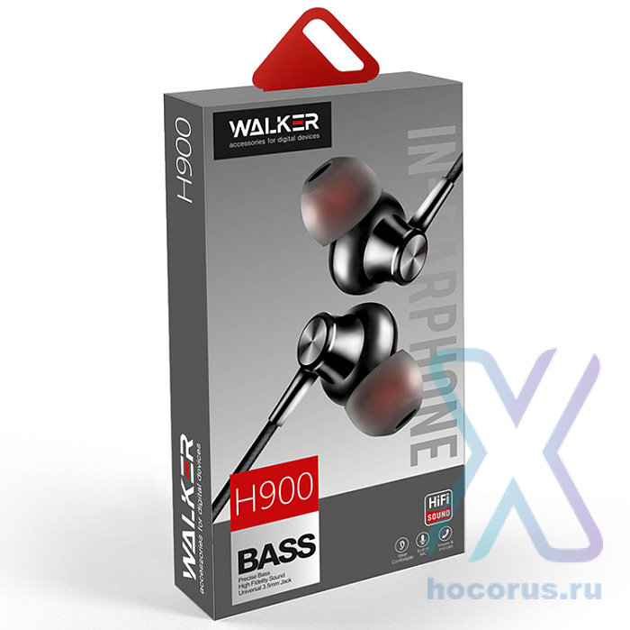 Наушники WALKER H900, микрофон, кнопка ответа, магнит, черные оптом по ...