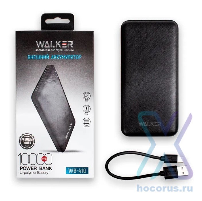 ЗУ Power Bank Walker WB-410 , 10000 mAh, Li-Pol, 2.1A вх/вых, Type-c ...